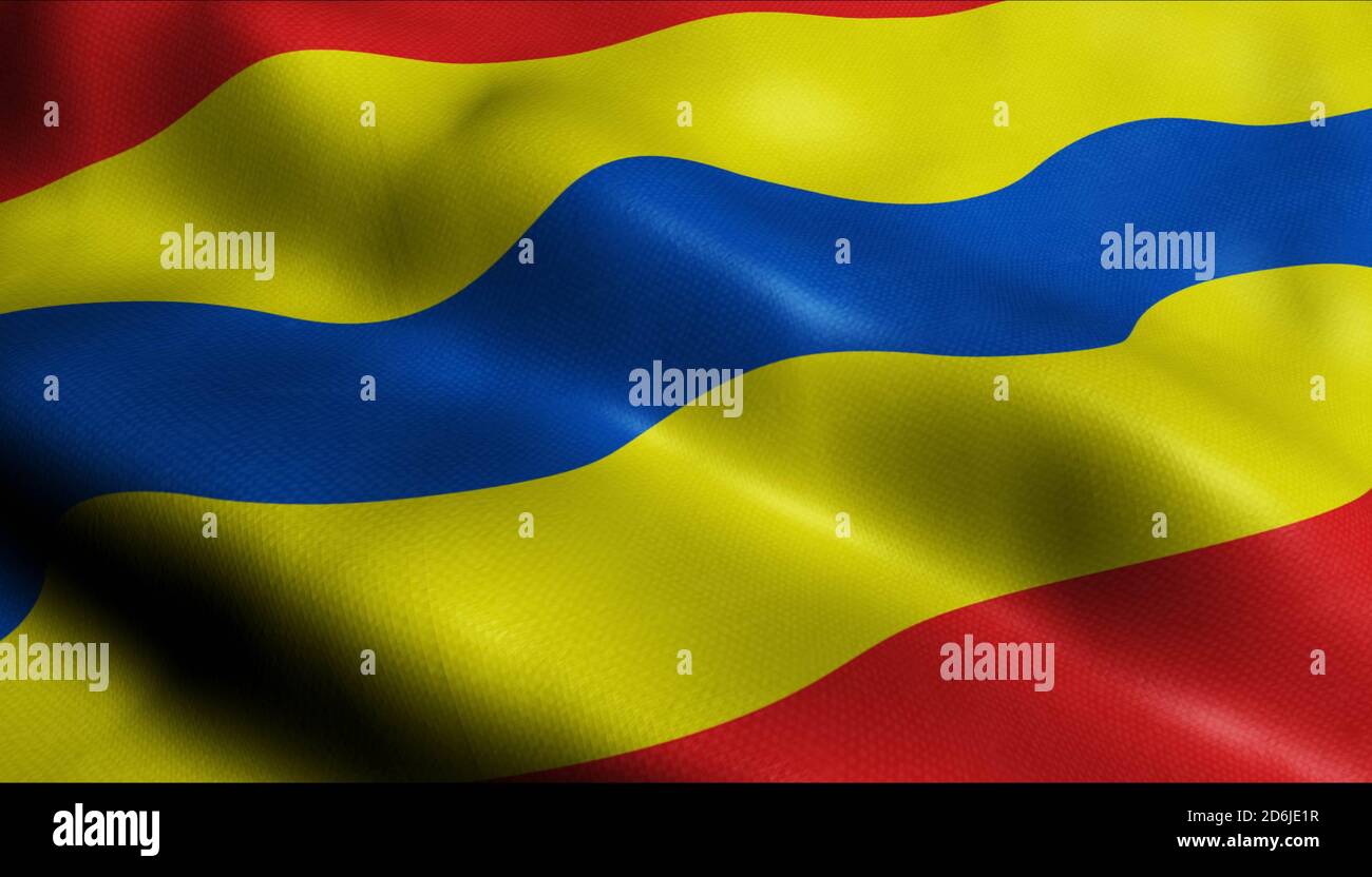 3D Illustration of a waving Netherlands Province flag of Overijssel ...