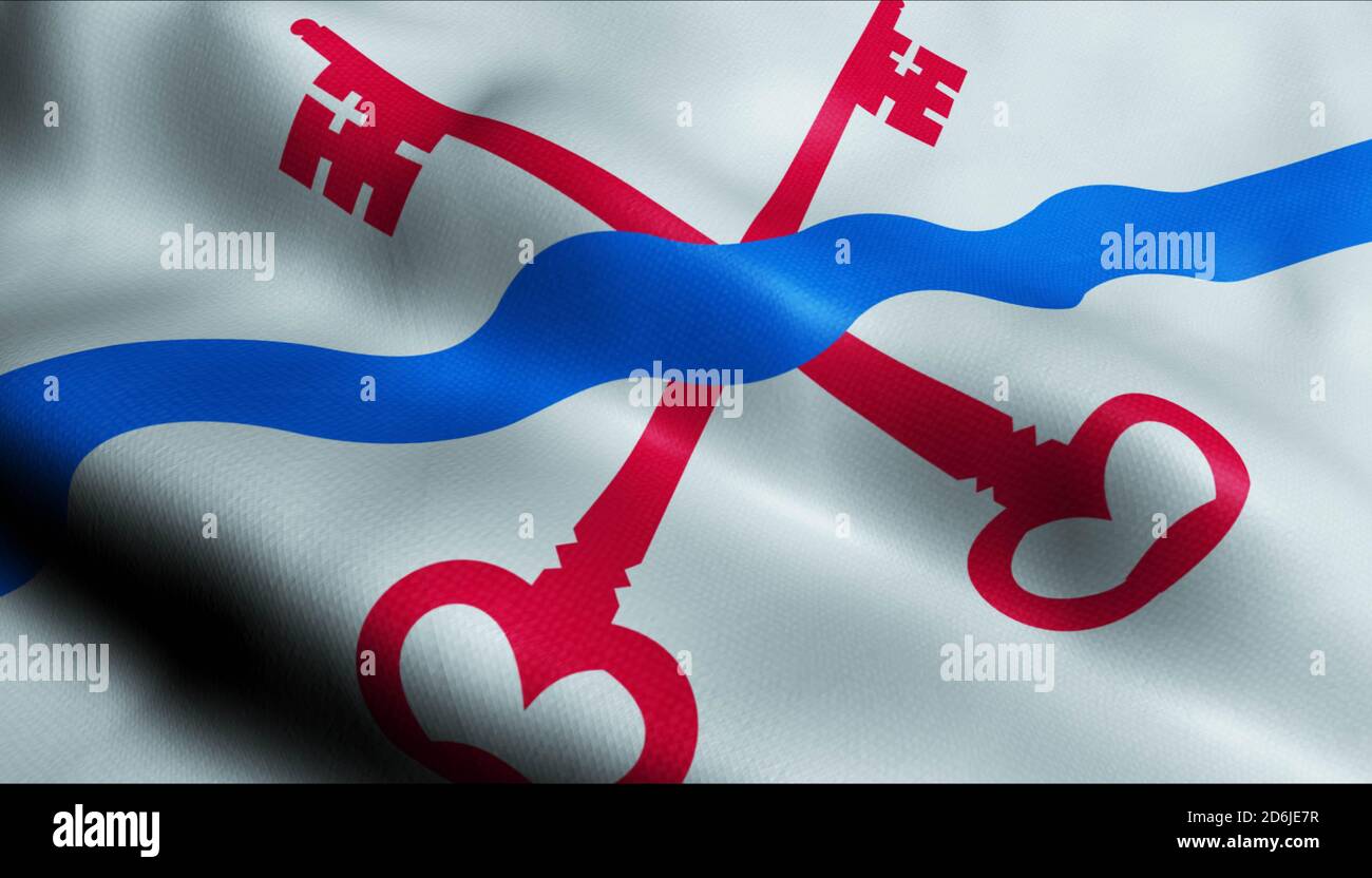 3D Illustration of a waving Netherlands city flag of Leiderdorp ...