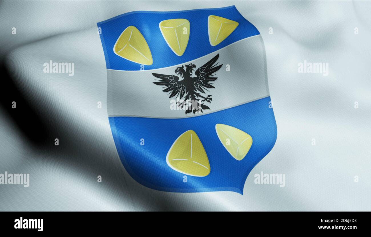 3D Illustration of a waving Netherlands city flag of Gooise Meren ...