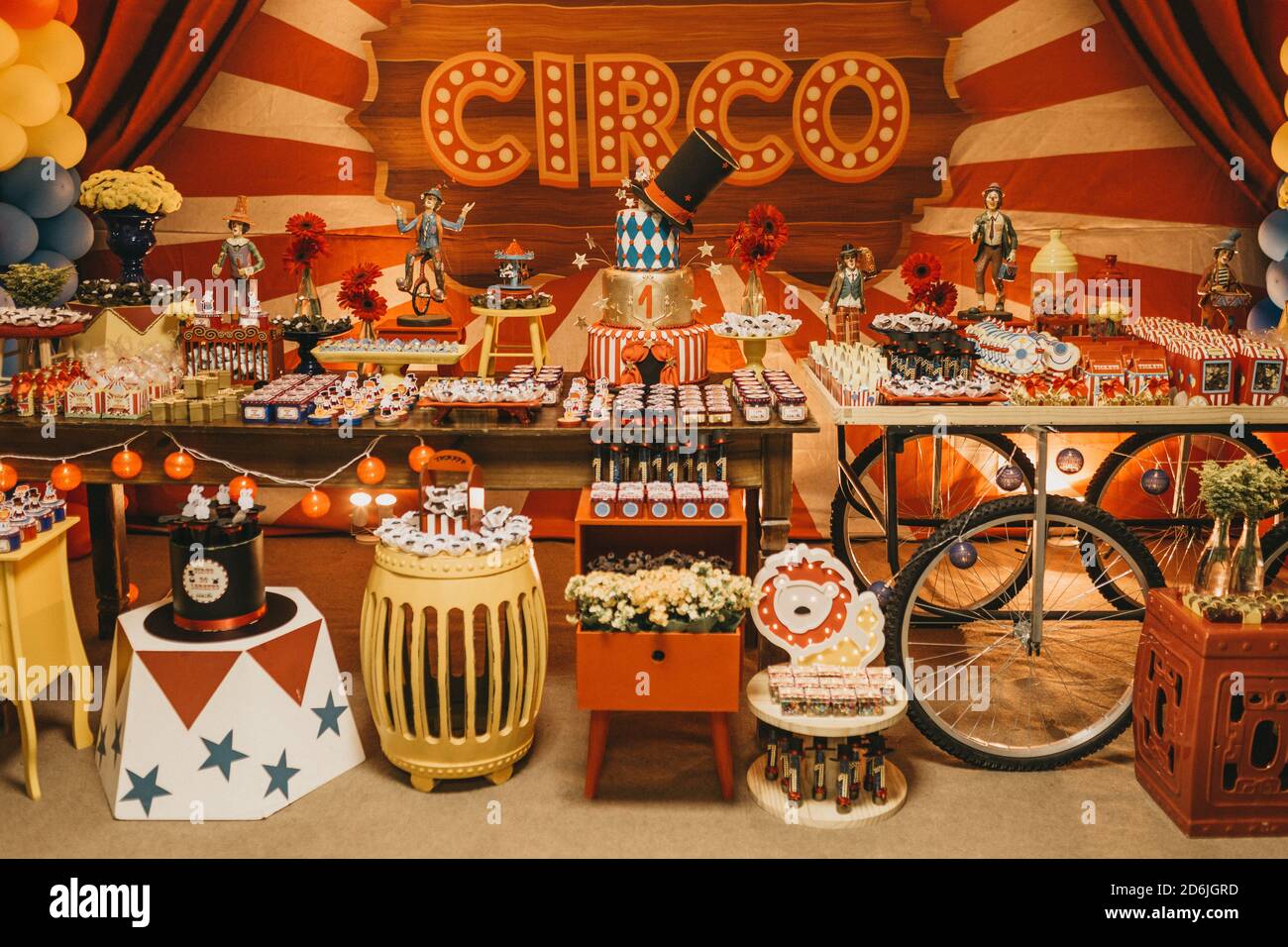 Beautifully decorated hall for a circus-themed birthday party Stock ...