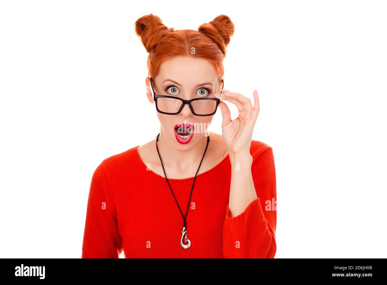 Girl eyeglasses hand open mouth hi-res stock photography and images - Alamy