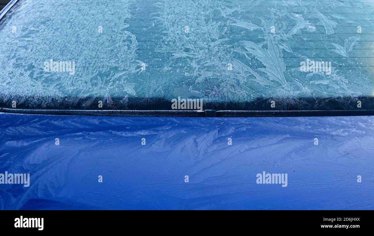 Car boot and rear window iced up with ice patterns Stock Photo - Alamy