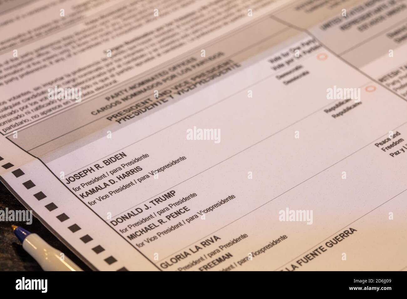 Election ballot for the United States Presidential Election in 2020 ...