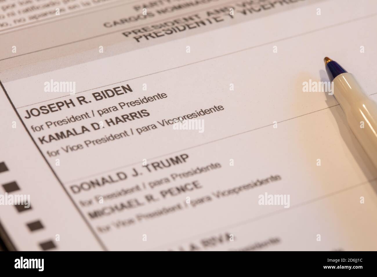 Election ballot for the United States Presidential Election in 2020 ...