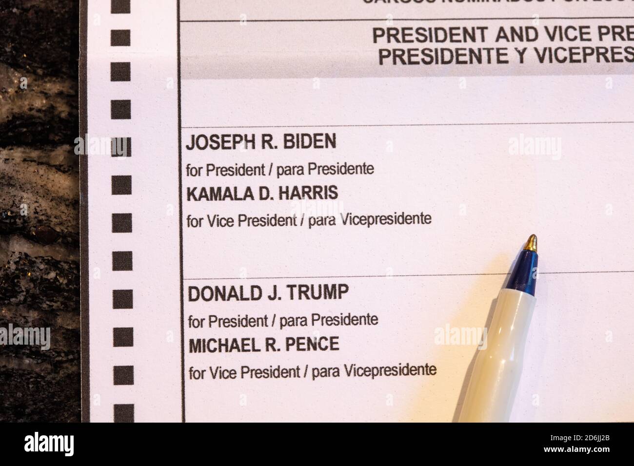 Election ballot for the United States Presidential Election in 2020 ...