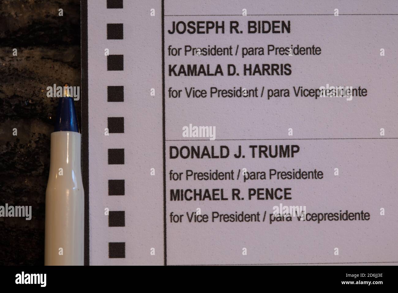 Election ballot for the United States Presidential Election in 2020 ...