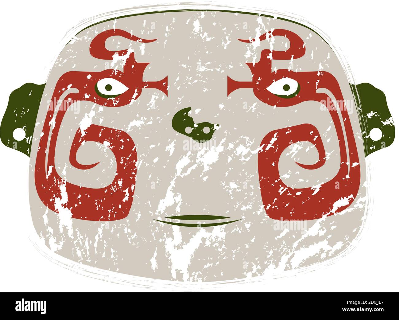 Oval fat abstract face with tribal style in red and green color with ...
