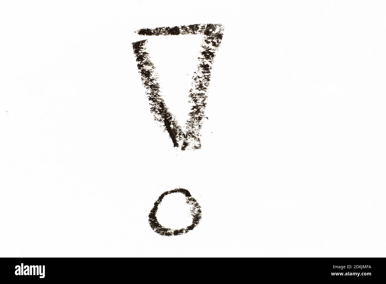 Black color oil pastel drawing in exclamation mark shape on white paper ...