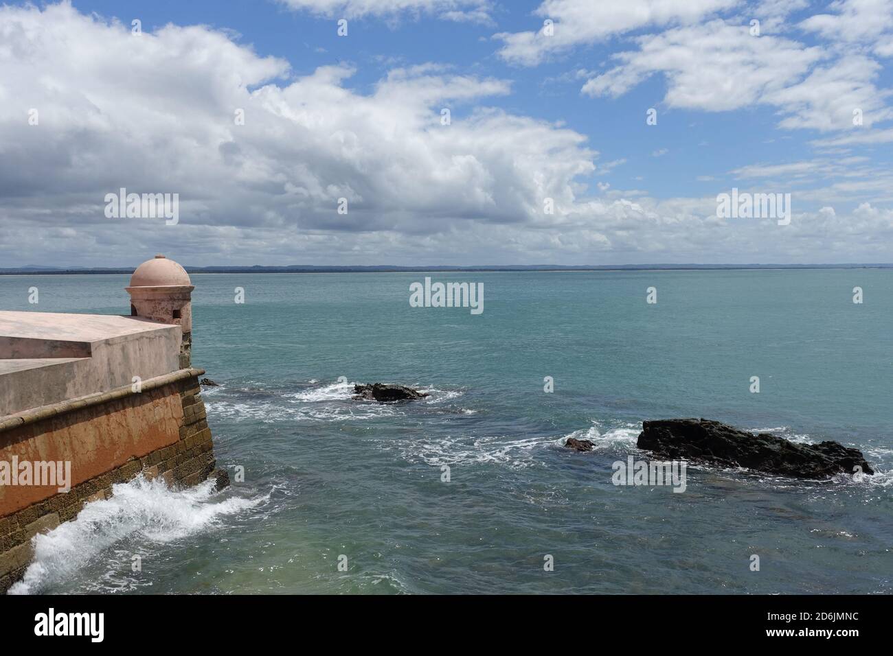 Brazil Morro de Sao Paulo - Outlook in Ponta do Facho fortress wall and ...