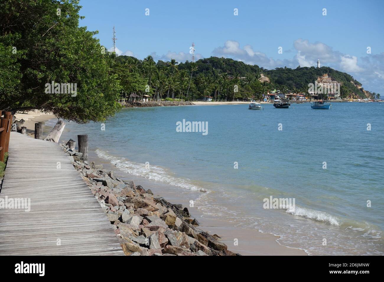Brazil Morro de Sao Paulo - Coastal landscape view with fishing boats ...
