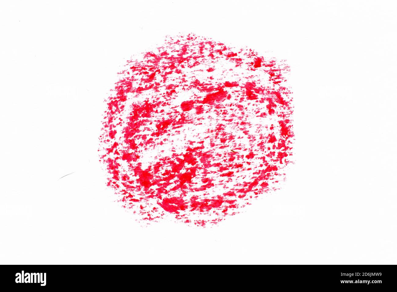 Red color oil pastel drawing in circle or round shape on white paper ...