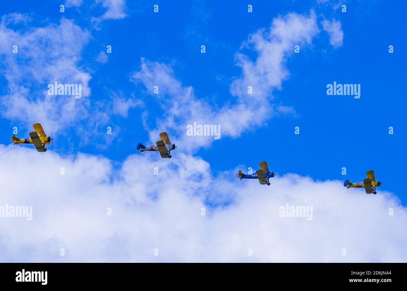 antique world war I biplane biplanes flying formation aerial circus ...