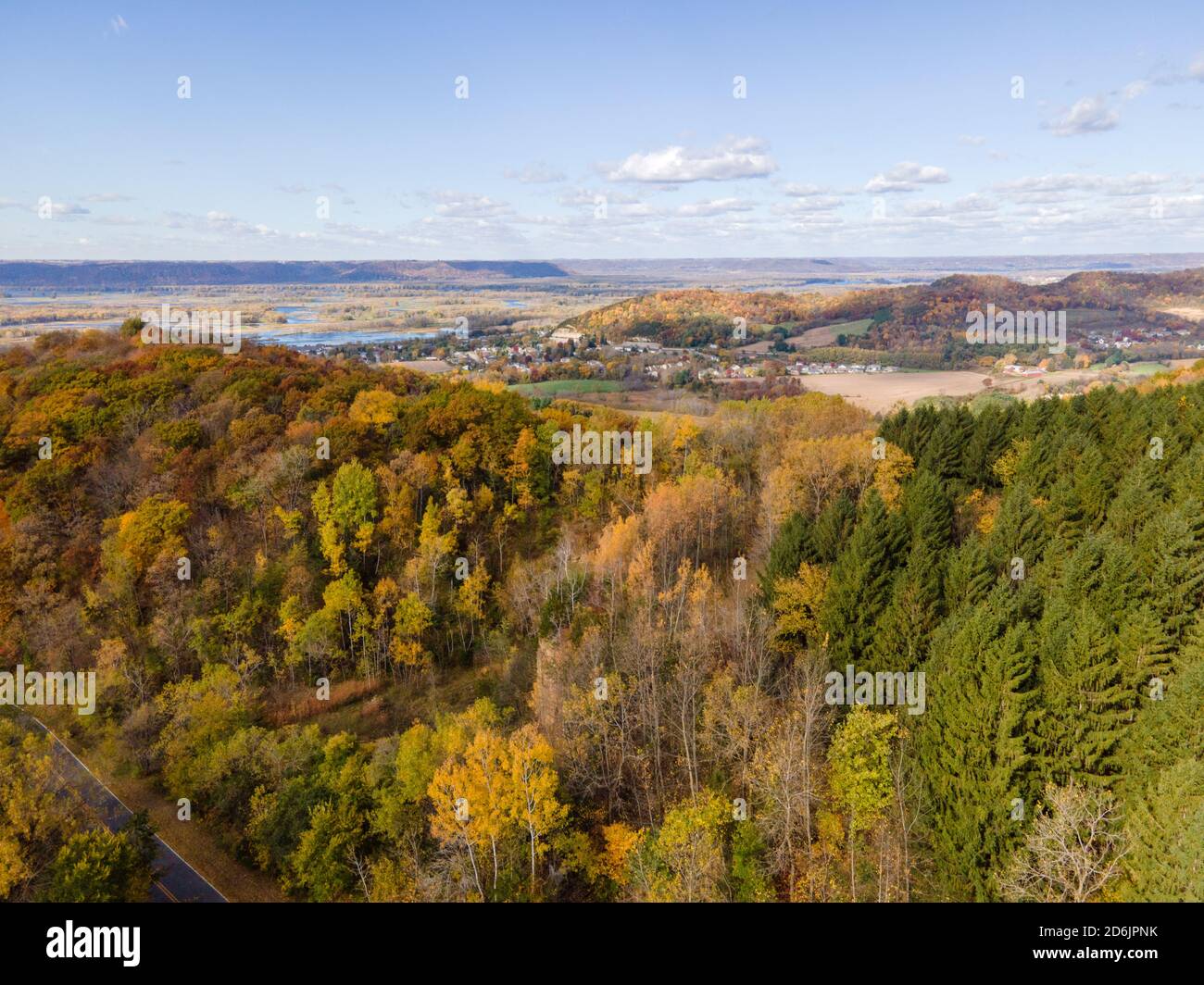 Landscape of hills surrounded by autumn trees in La Crosse, Wisconsin ...
