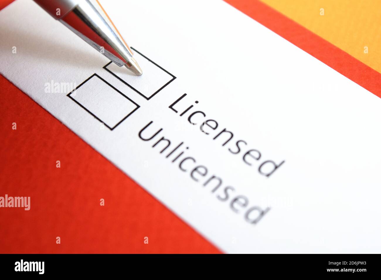 Licensed or Unlicensed? Licensed Stock Photo - Alamy