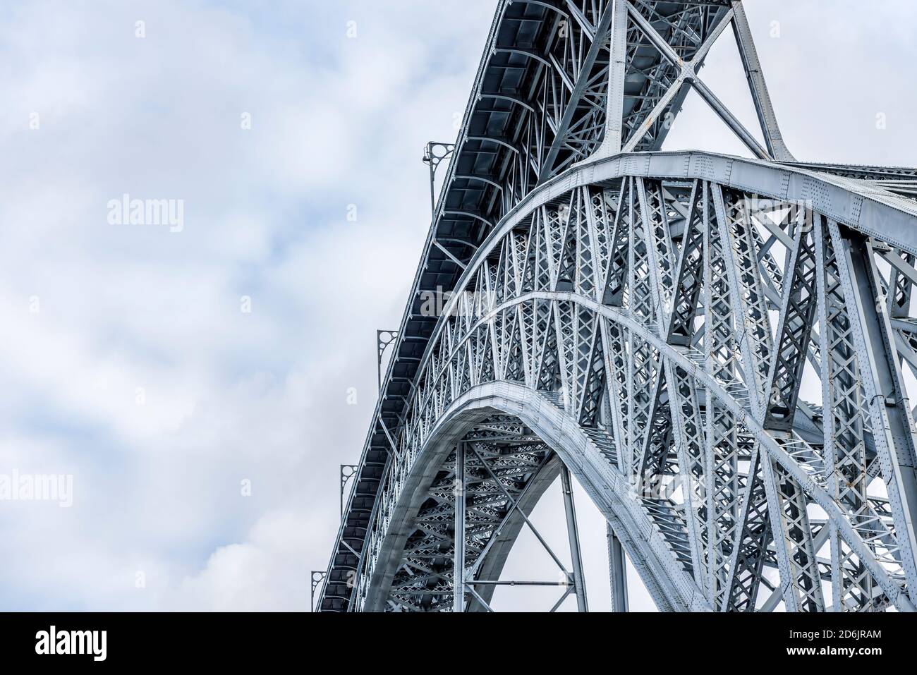 A fragment of Maria Pia Bridge over the river Duoro in Porto, Portugal ...
