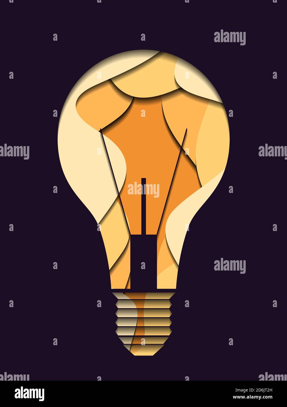 3d layer illustration of a light bulb carved of paper on dark ...