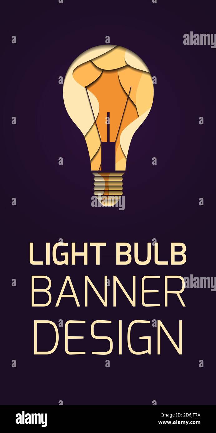 Vertical banner with 3d layer illustration of a light bulb carved of ...