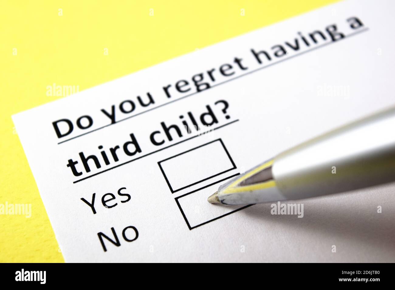Do you regret having third child? Yes or no Stock Photo - Alamy
