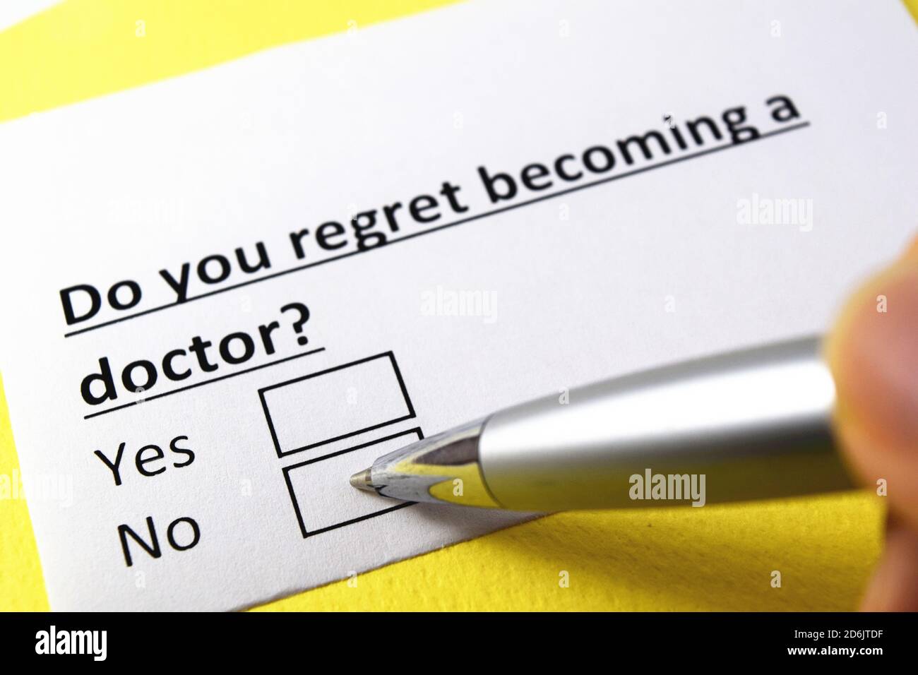Do you regret becoming a doctor? Yes or no Stock Photo - Alamy