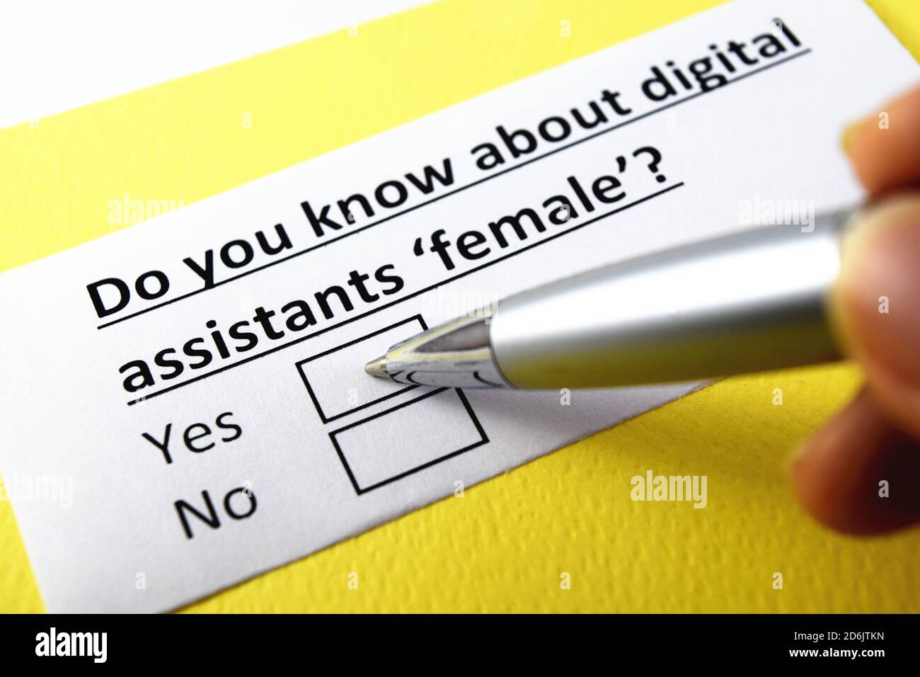 Do you know about digital assistants 'female'? Yes or no Stock Photo ...