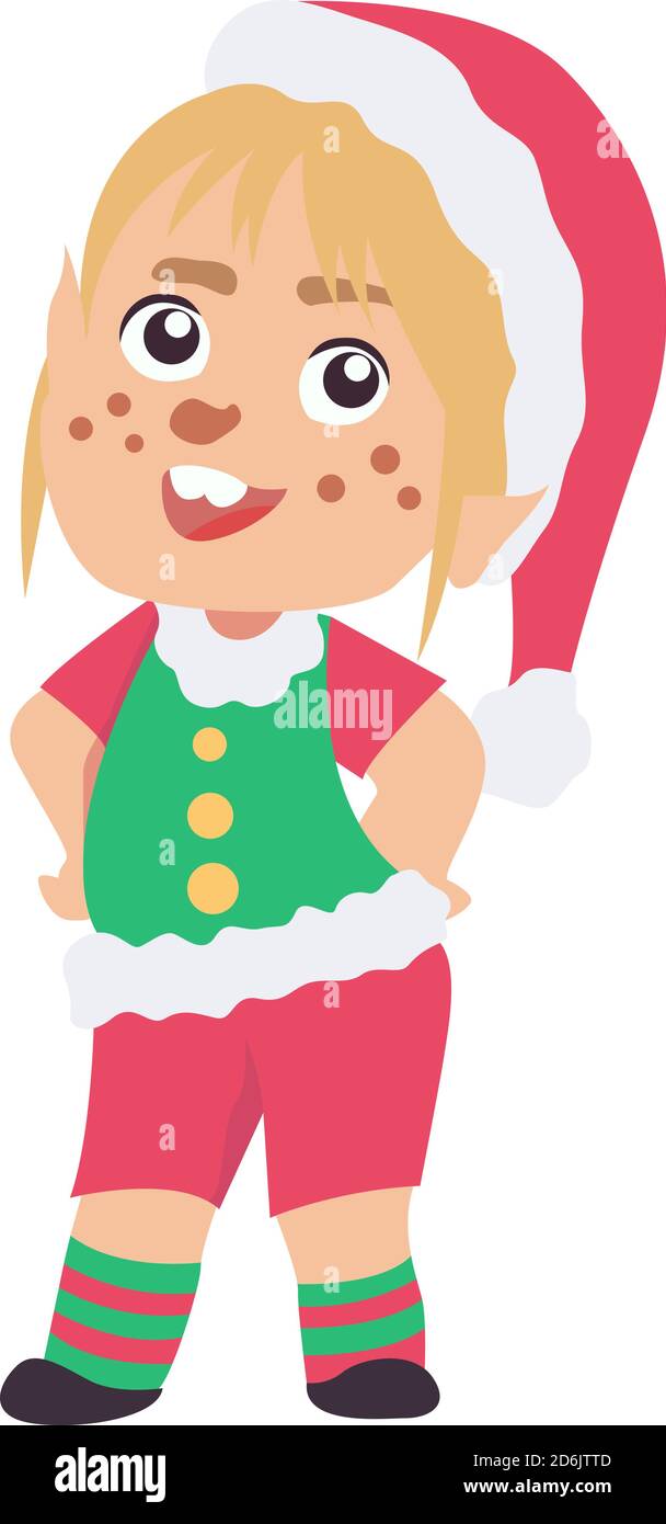 Little cute elf isolated on white background. Christmas vector cartoon ...