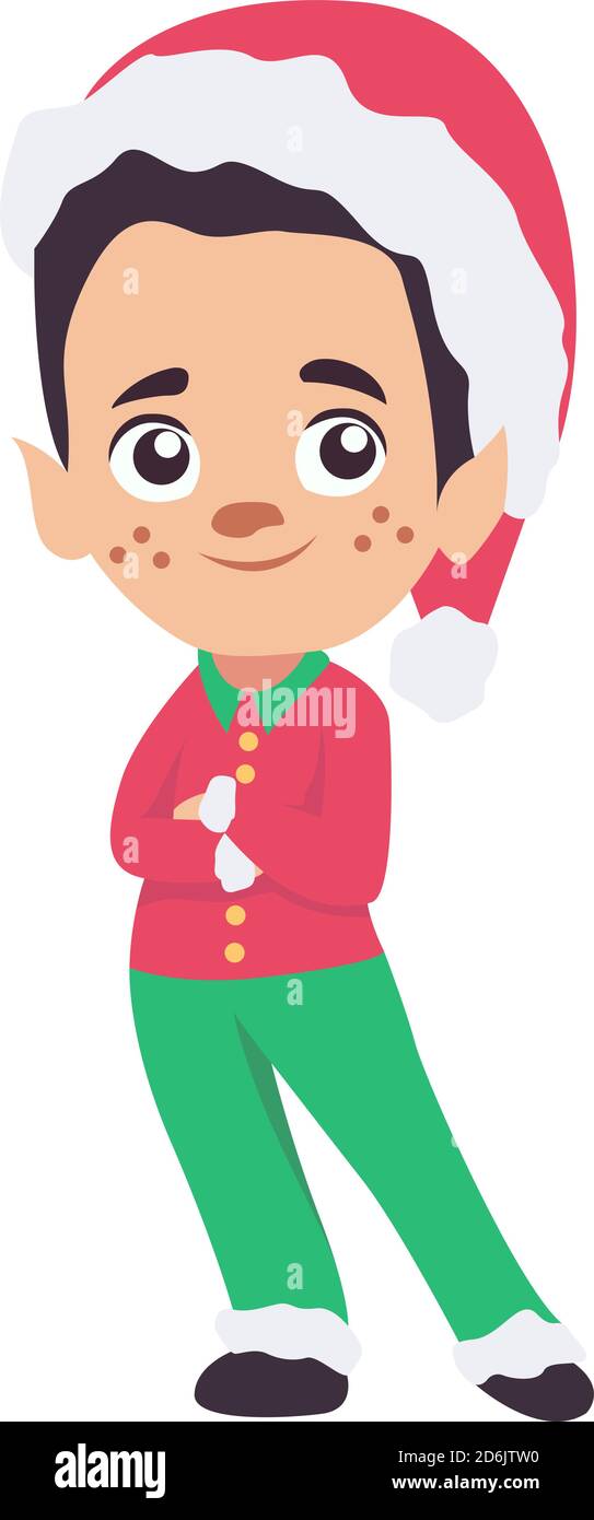 Little cute elf isolated on white background. Christmas vector cartoon ...