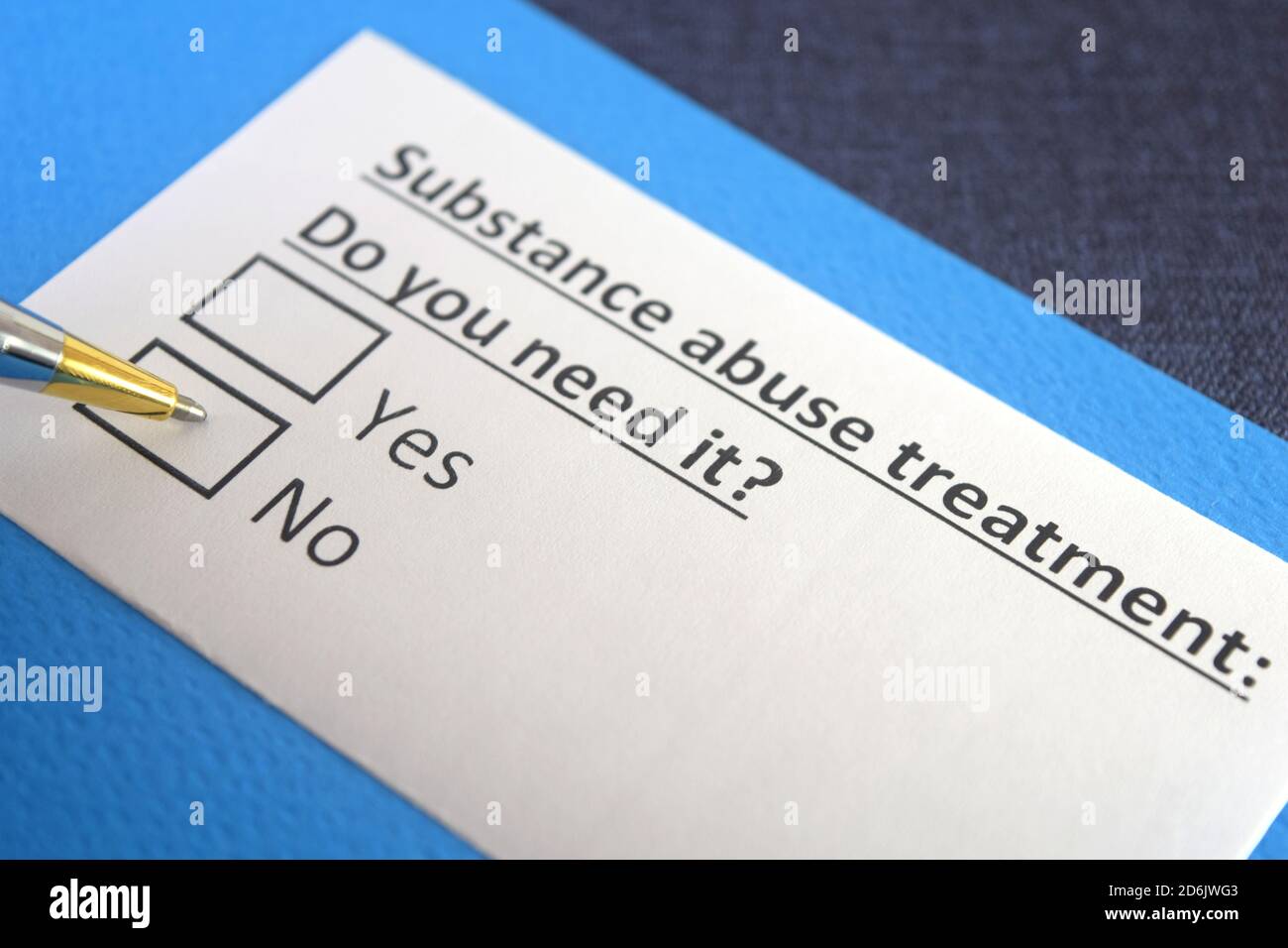 One person is answering question about substance abuse treatment Stock ...