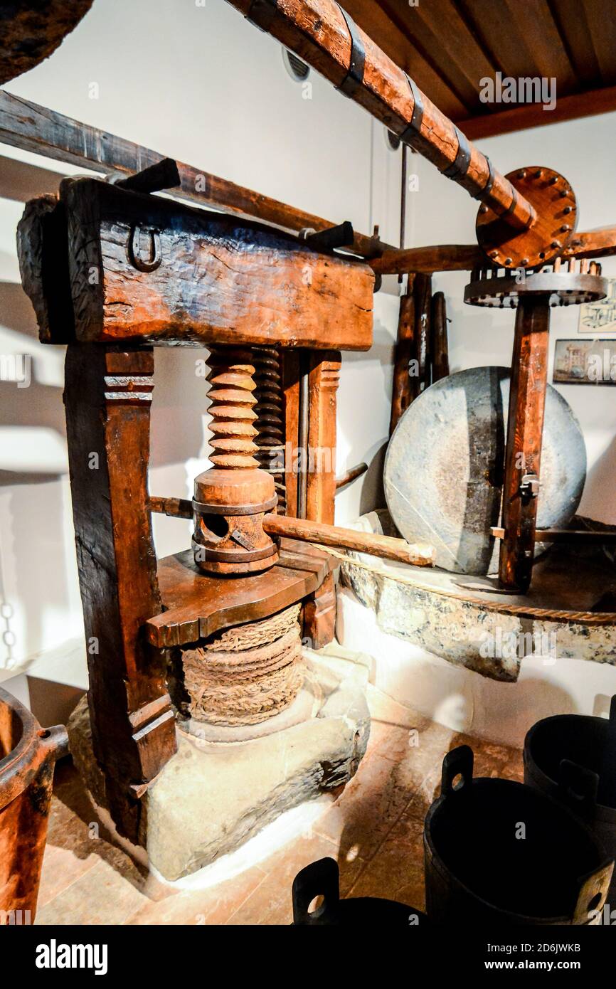 Vintage Ancient italian olive oil machine used to make oil, oil mill ...