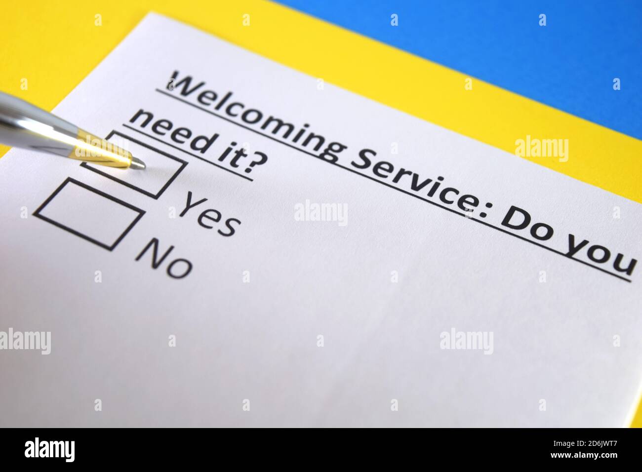 One person is answering question about welcoming service Stock Photo ...