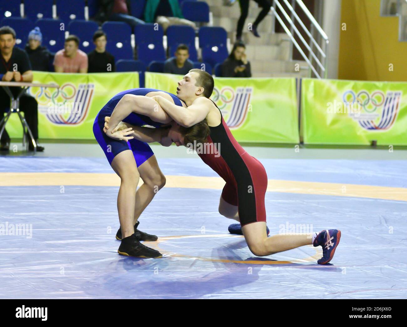 Orenburg, Russia - March 15-16, 2017: Young men compete in the sports ...