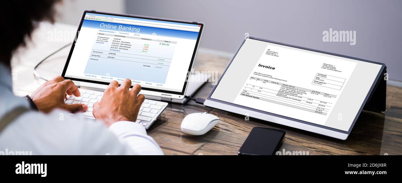 Electronic Invoice Bill Online. Tax Manager At Desk Stock Photo - Alamy