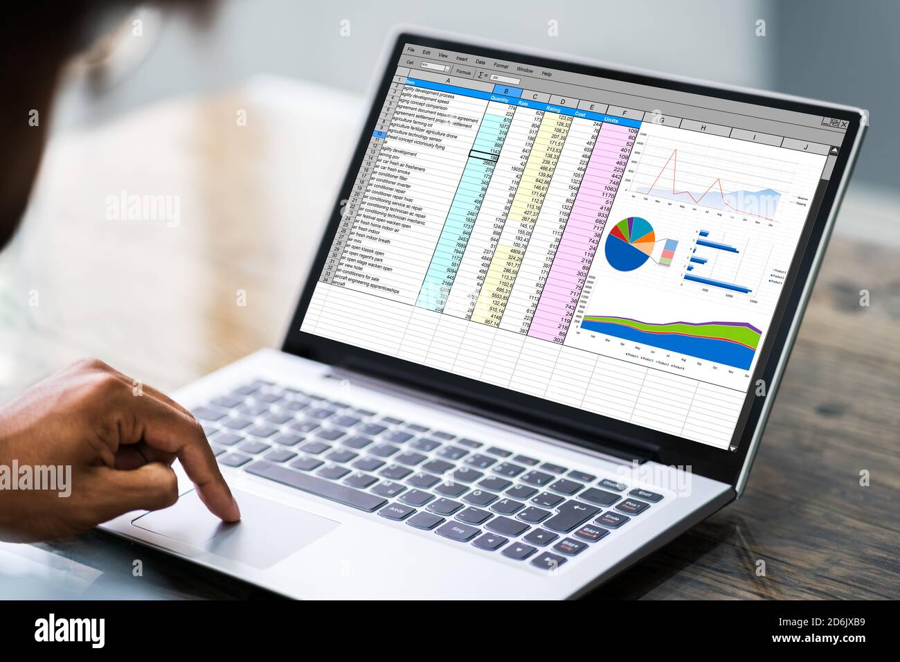 Spreadsheet Data On Laptop Computer At Work Stock Photo - Alamy