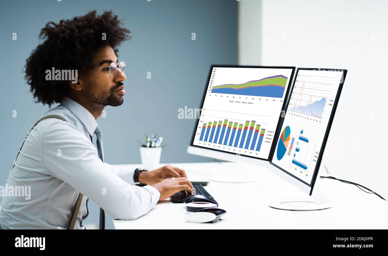Business Data Analyst Using Computer. African American Advisor Stock ...