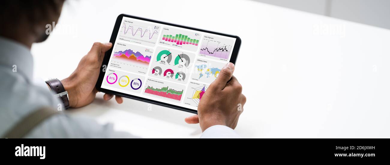 African American Business Man Using Data Analytics Stock Photo - Alamy