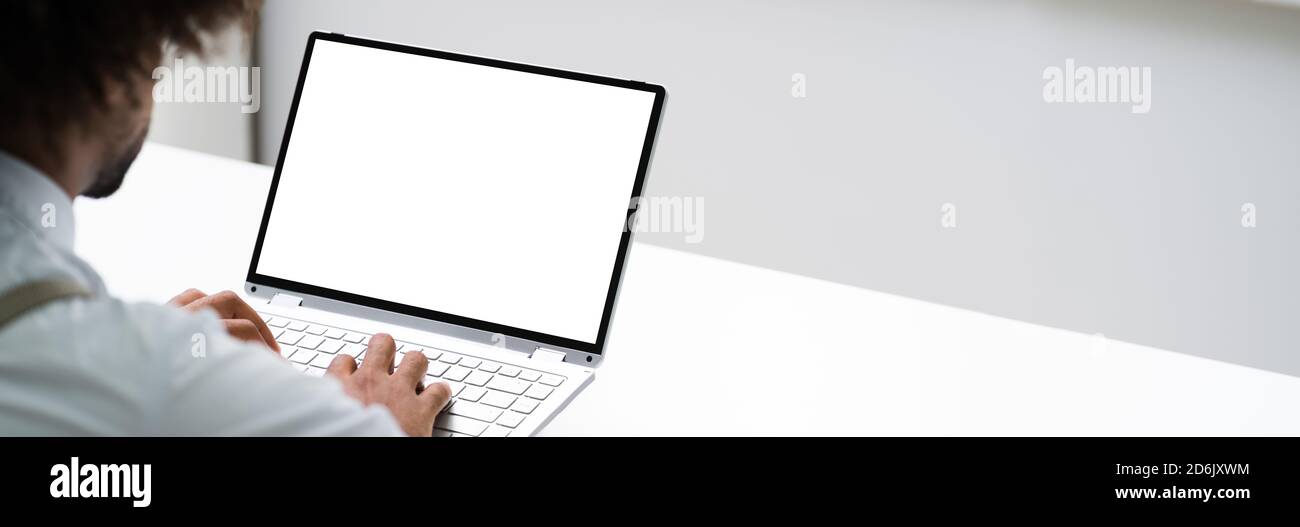 African American Hand Working On Laptop Computer At Business Desk Stock ...