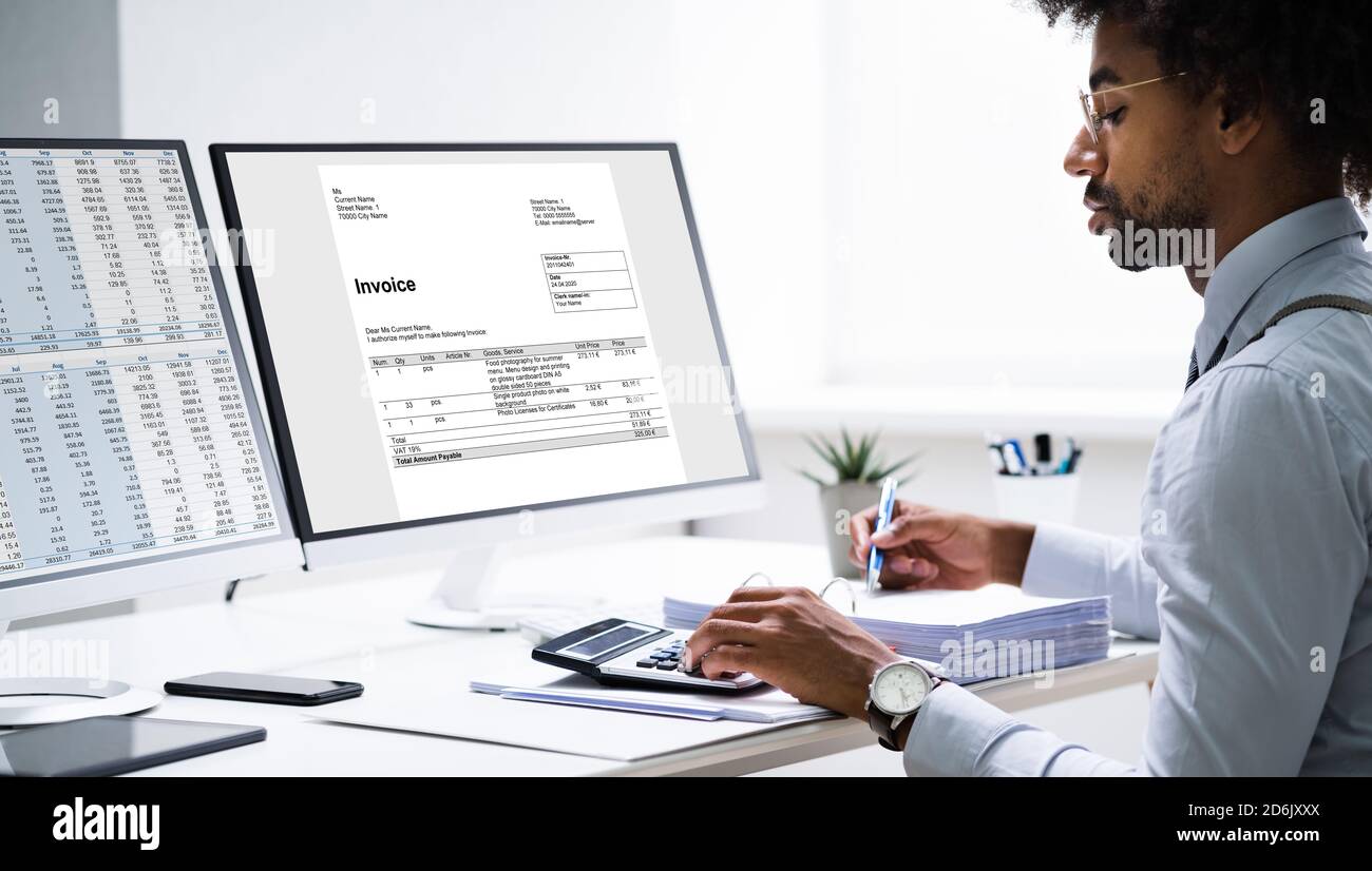 Electronic Invoice And Receipt On Multiple Computer Screens Stock Photo ...