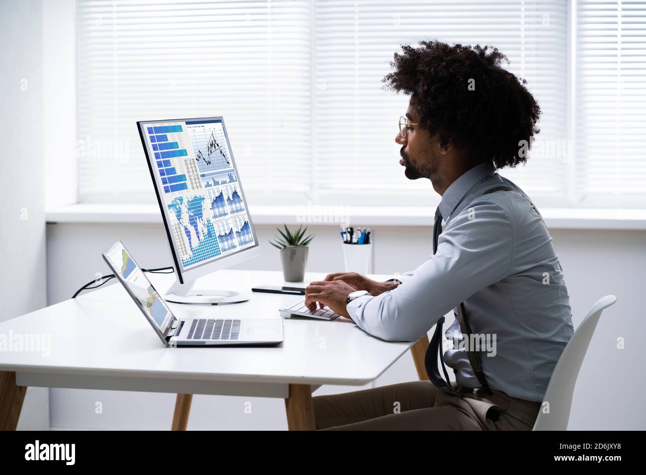 Business Data Analyst Using Computer. African American Advisor Stock ...