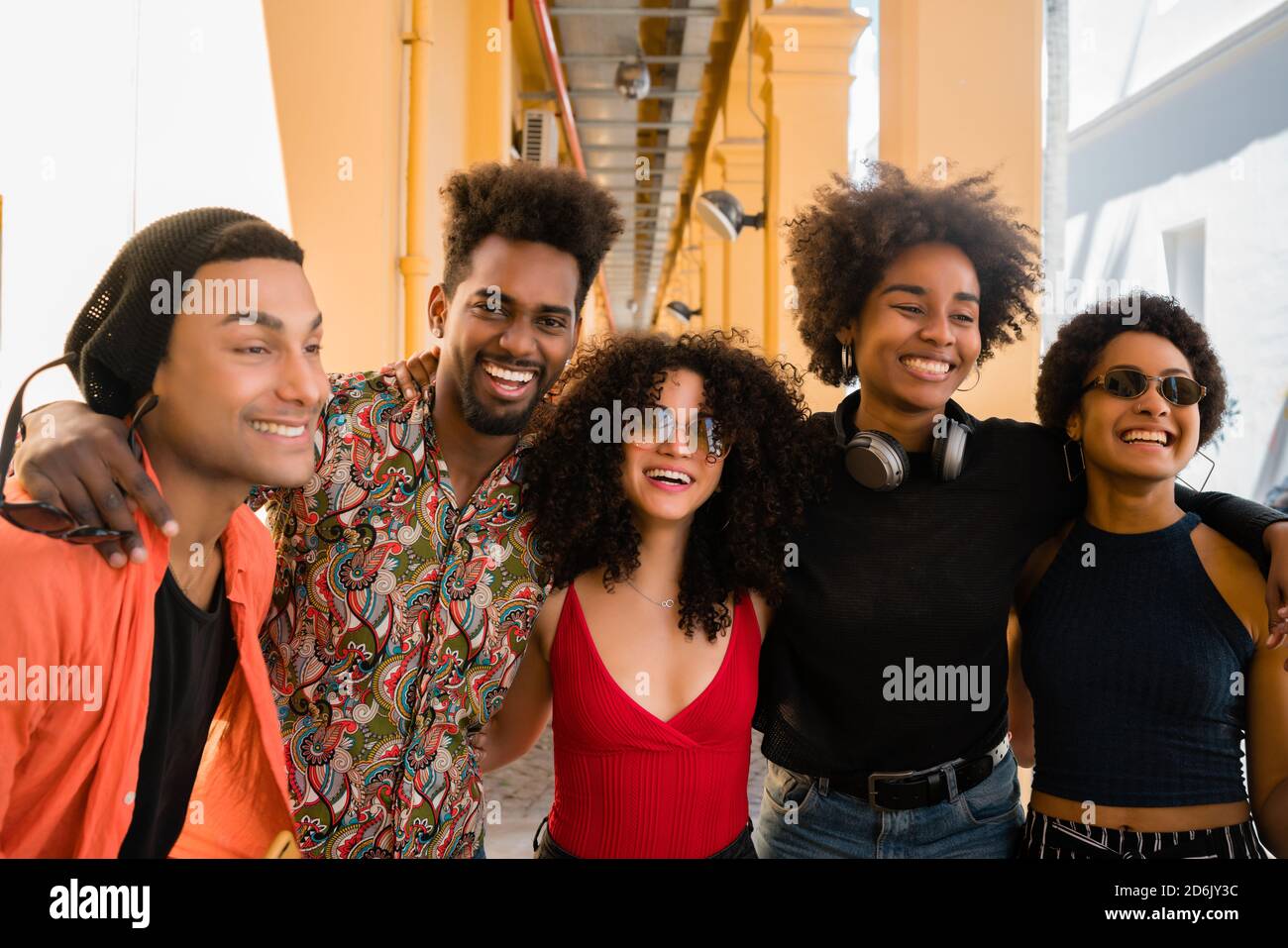 Portrait of Afro friends having fun in the city and spending good time ...