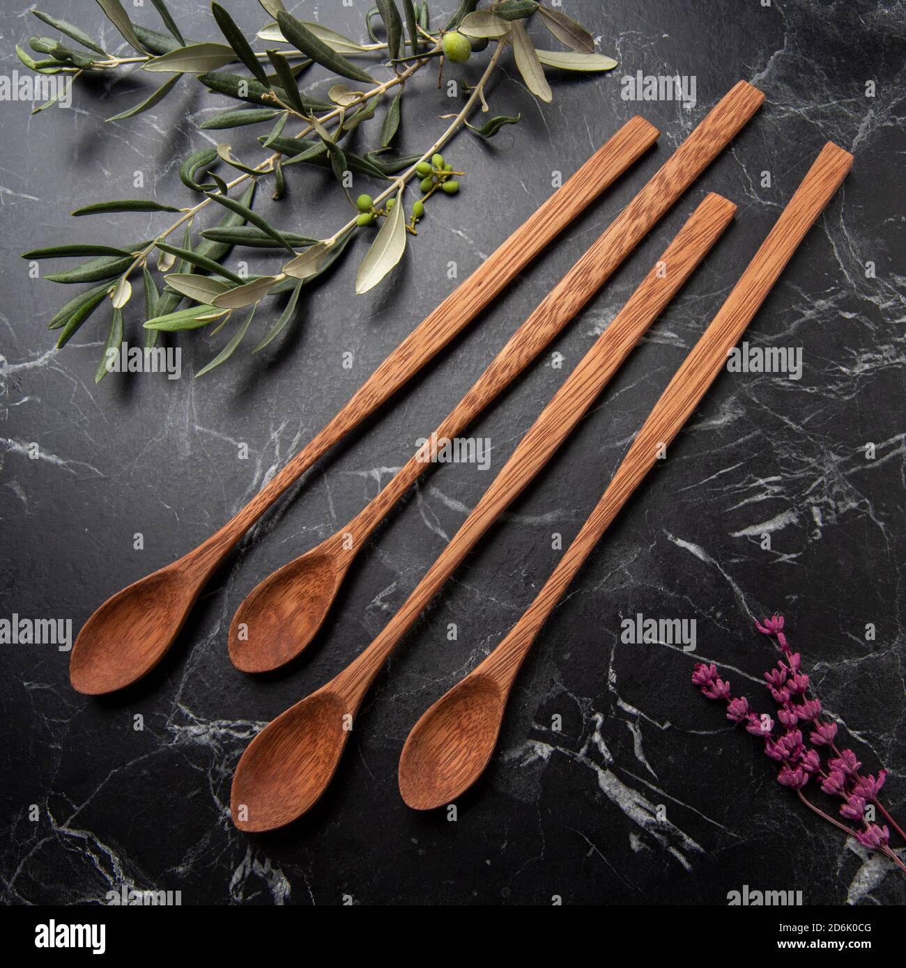 hand crafted wooden coffee spoons in the kitchen Stock Photo - Alamy