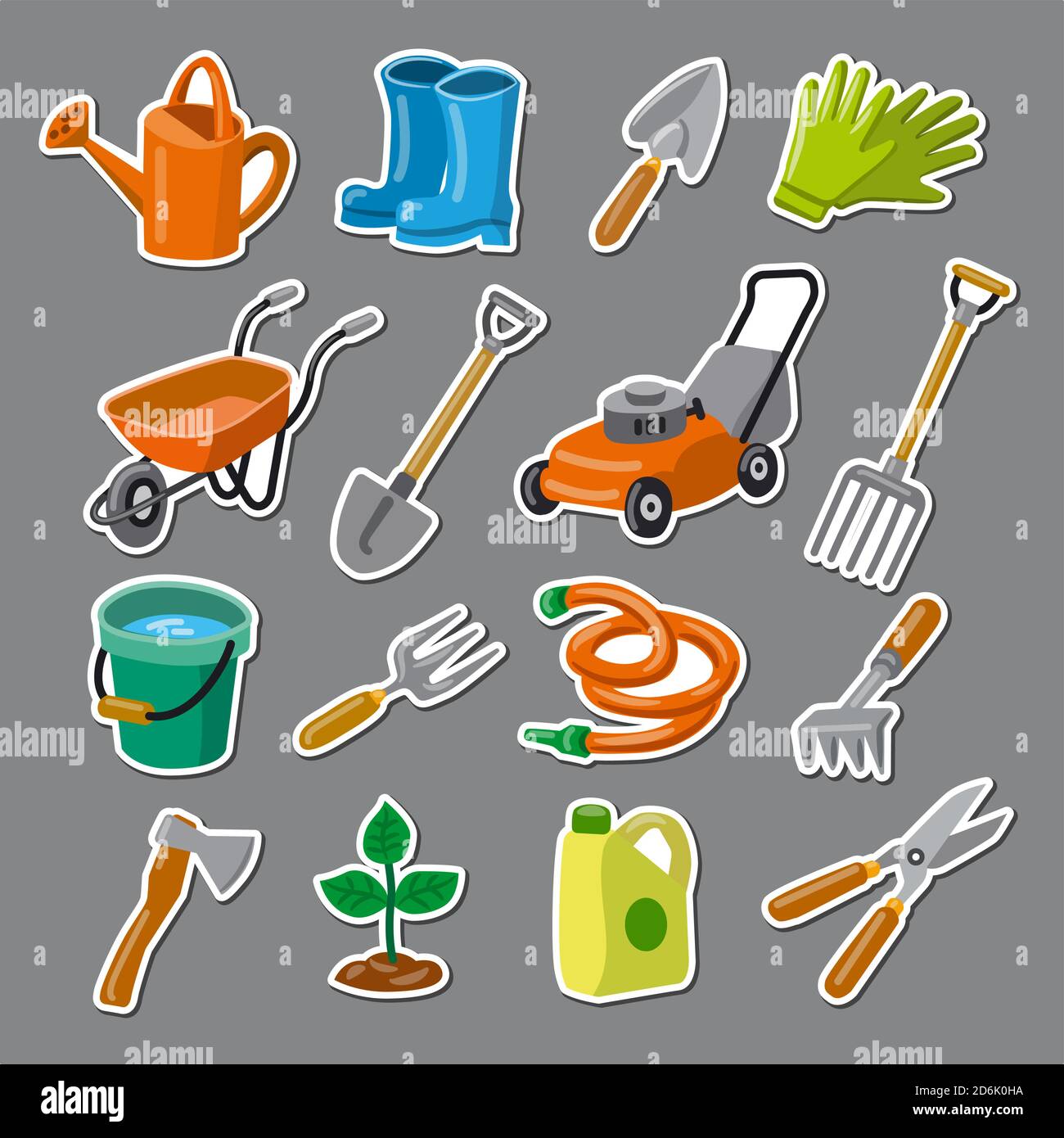 illustration of gardening tools stickers and tags set Stock Vector ...