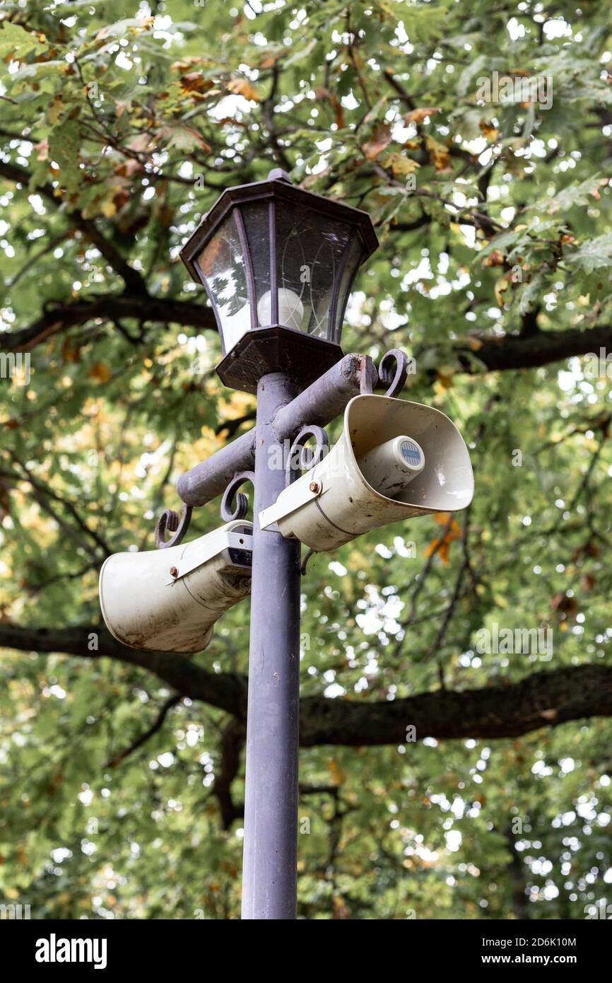 Street lamp with loudspeakers installed on it Stock Photo - Alamy