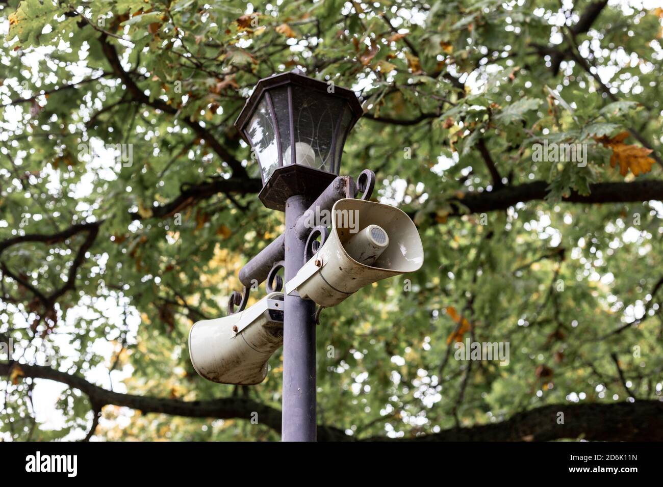 Street lamp with loudspeakers installed on it Stock Photo - Alamy