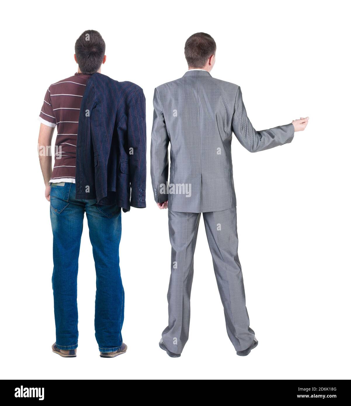 Back view of two business man in suit. Business team. Rear view people ...
