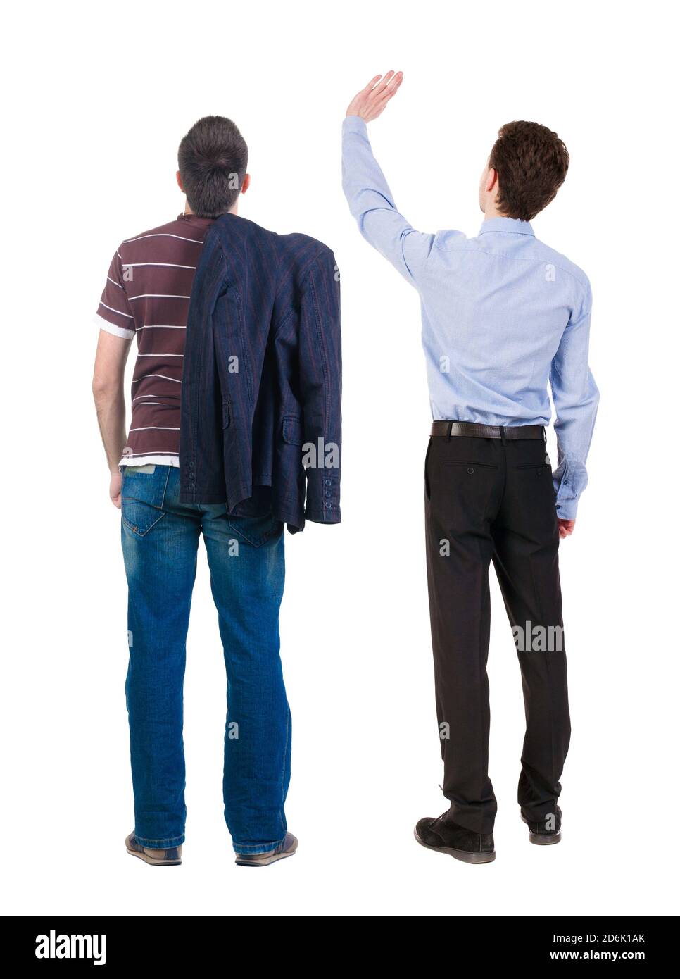 Back view of two business man in suit. Business team. Rear view people ...