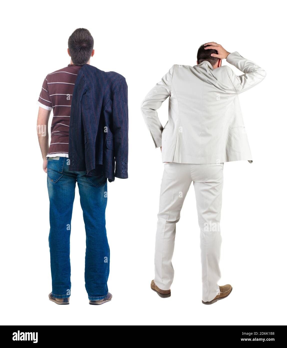 Back view of two business man in suit. Business team. Rear view people ...