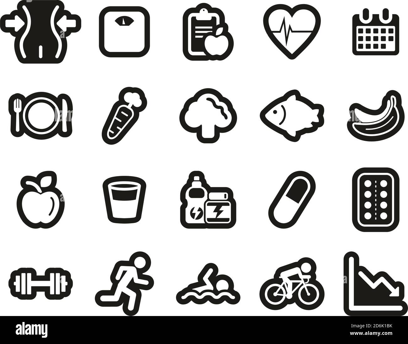 Diet or Weight Watch Icons White On Black Sticker Set Big Stock Vector ...