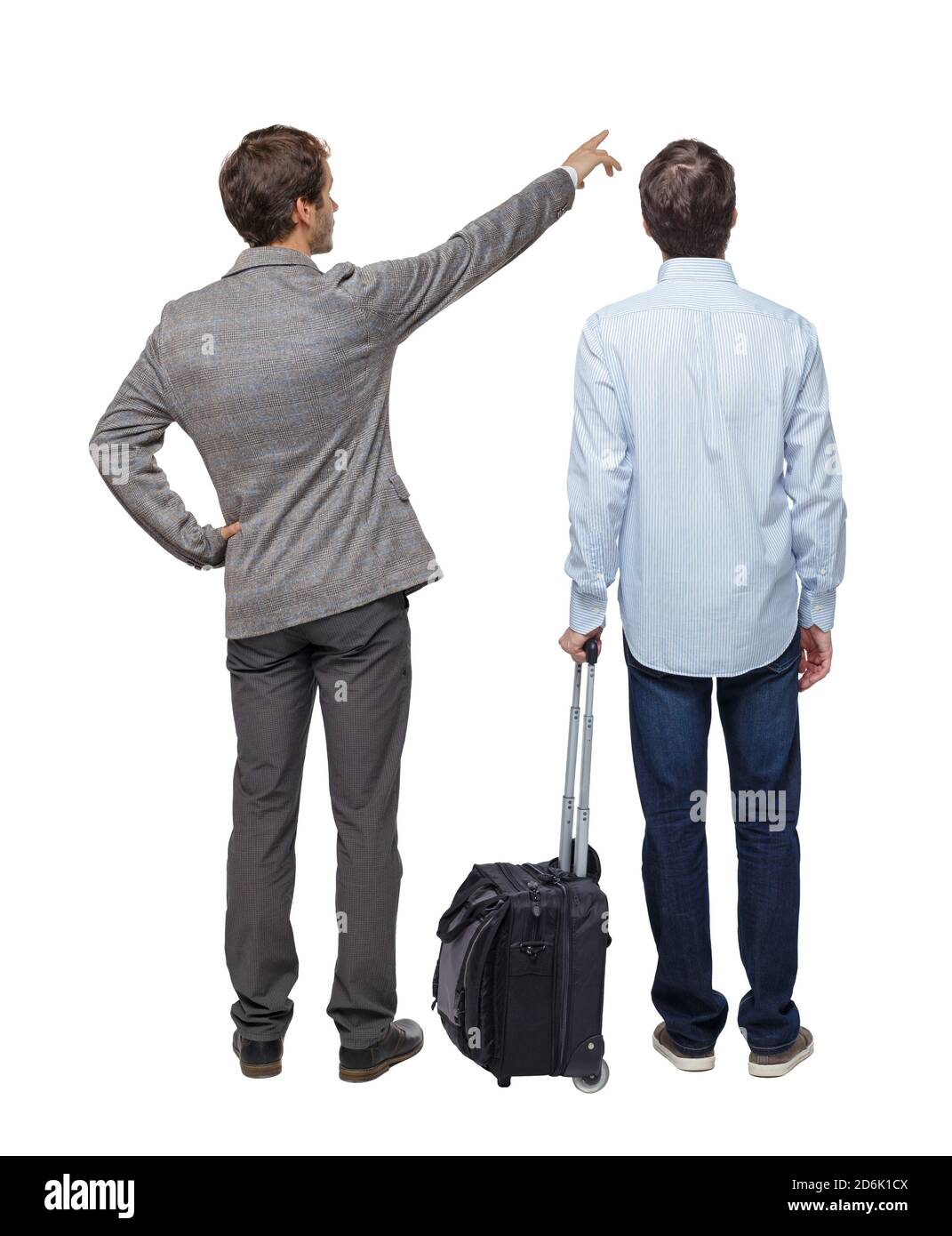 Back view of two business man in suit with mobile phone. Business team ...