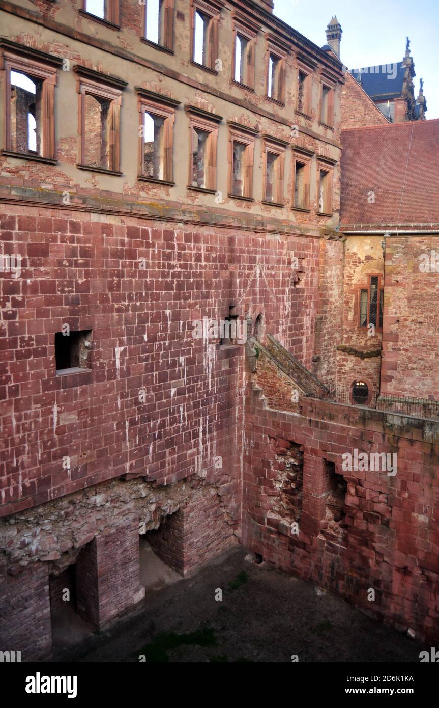 Inside and structure building of ancient ruins Heidelberg Castle or ...