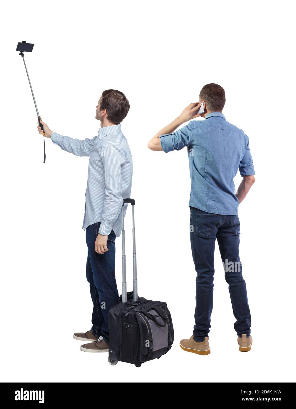 Back view of two business man in suit with mobile phone. Business team ...