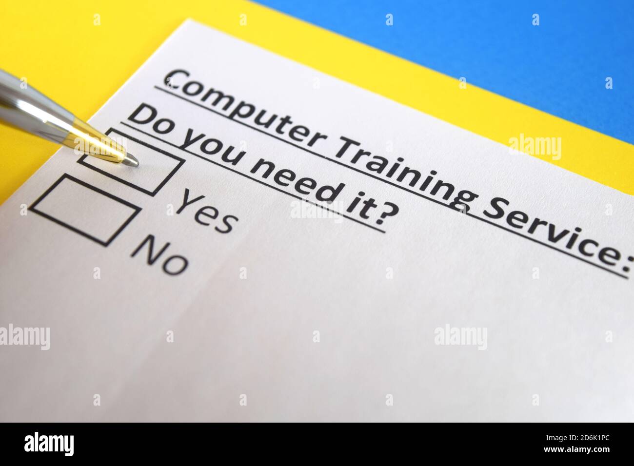 One person is answering question about computer training service Stock ...